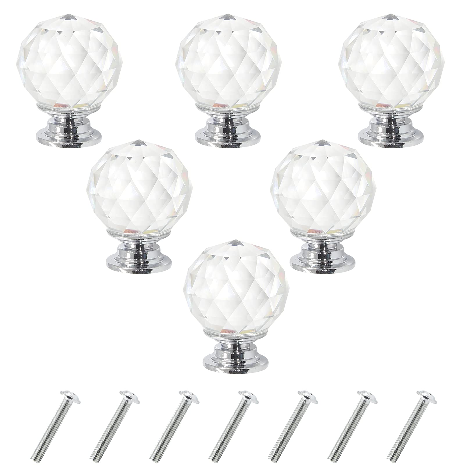 Uenhoy 6 Pcs Round Diamond Crystal Cabinet Knobs 1.2 Inch Clear Crystal Drawer Knobs for Cabinet, Cupboard, Wardrobe, Dresser