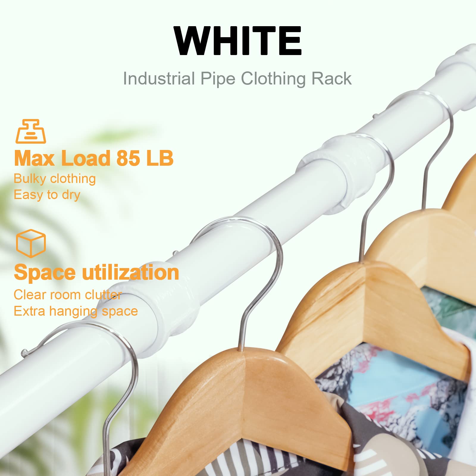 TALITARE White Industrial Pipe Clothing Rack, 30 Inch Pipe Clothes Rack, Wall Mounted Detachable Garment Bar, Heavy Duty Iron Hanging Rod for Closet Storage