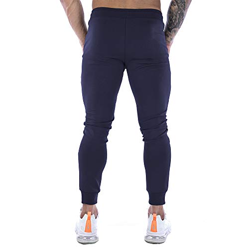 GANSANRO Mens Jogger Sweatpants, Men's Slim Fit Workout Athletic Pants, Navy Blue Sweatpants for Men with Pockets, Medium