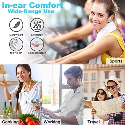 Wireless Earbuds,Bluetooth Headphones Stereo Earphone Cordless Sport Headsets,Bluetooth in-Ear Earphones with Built-in Mic for Smart Phones (White-C)