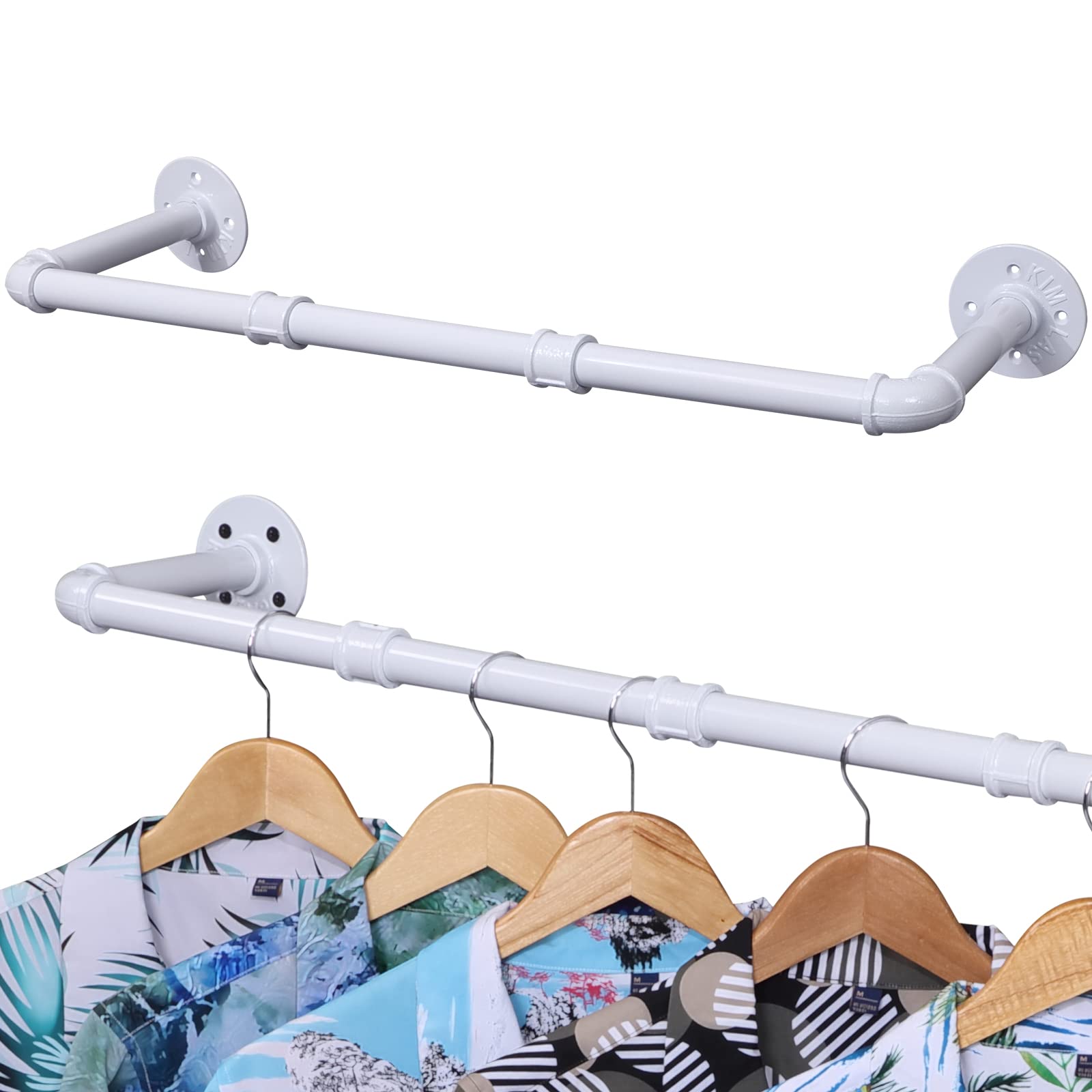 TALITARE White Industrial Pipe Clothing Rack, 30 Inch Pipe Clothes Rack, Wall Mounted Detachable Garment Bar, Heavy Duty Iron Hanging Rod for Closet Storage
