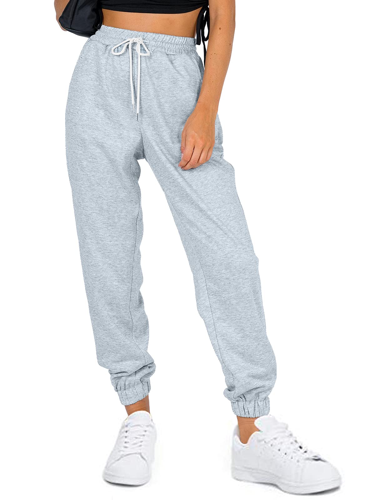 AUTOMET Women's Cinch Bottom Sweatpants Athletic Joggers Lounge Pants with Pockets Grey M