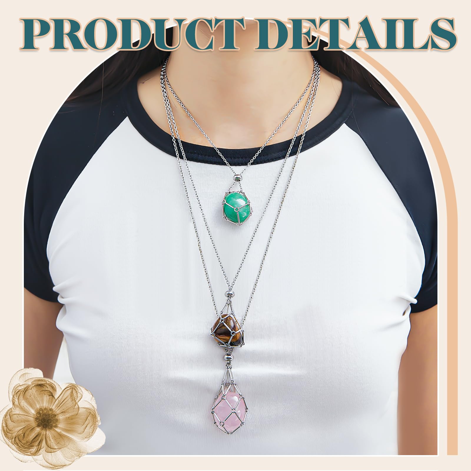 Tondiamo 3 Pcs Adjustable Crystal Necklace Holder Cage Empty Stone Holder Necklace Crystal Cage Stand for Women Jewelry DIY(Platinum)