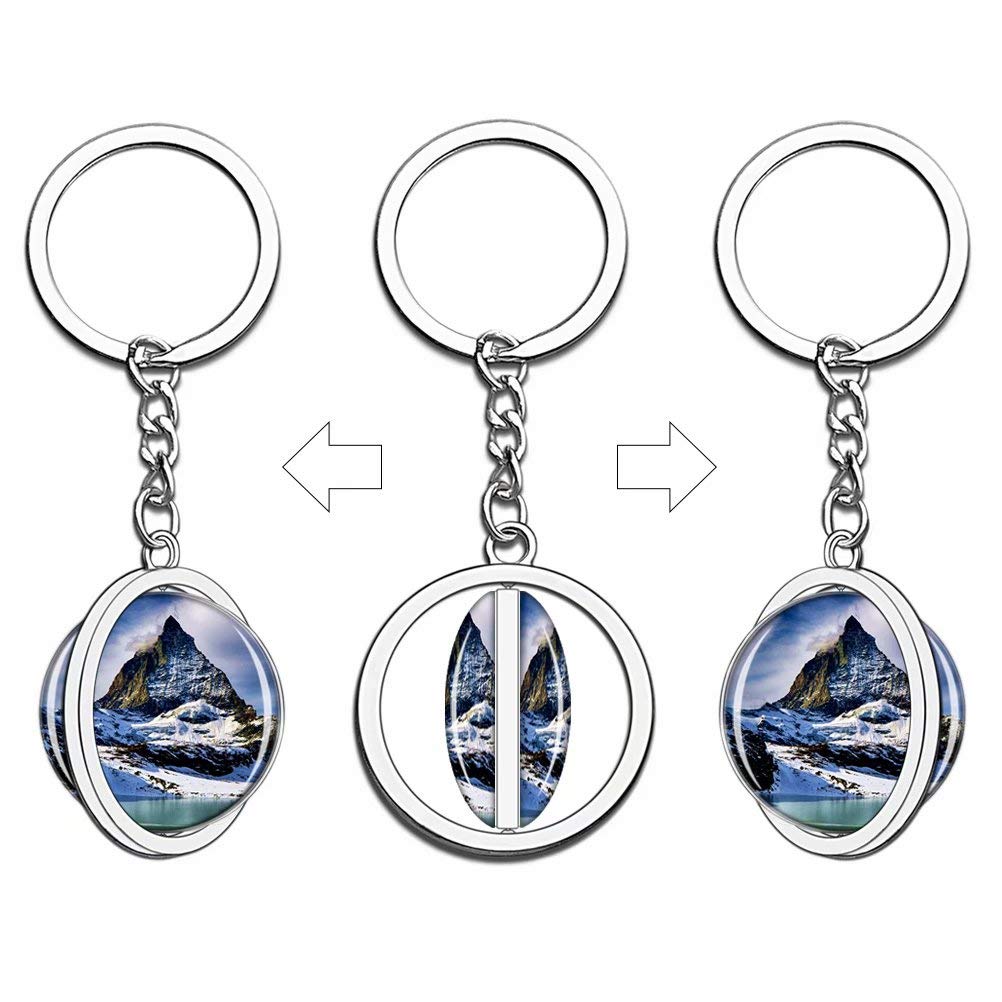 Switzerland Matterhorn Ski Paradise Zermatt Keychain Key Chain Souvenir Spin Crystal Metal Stainless Steel Chain City Travel Gift
