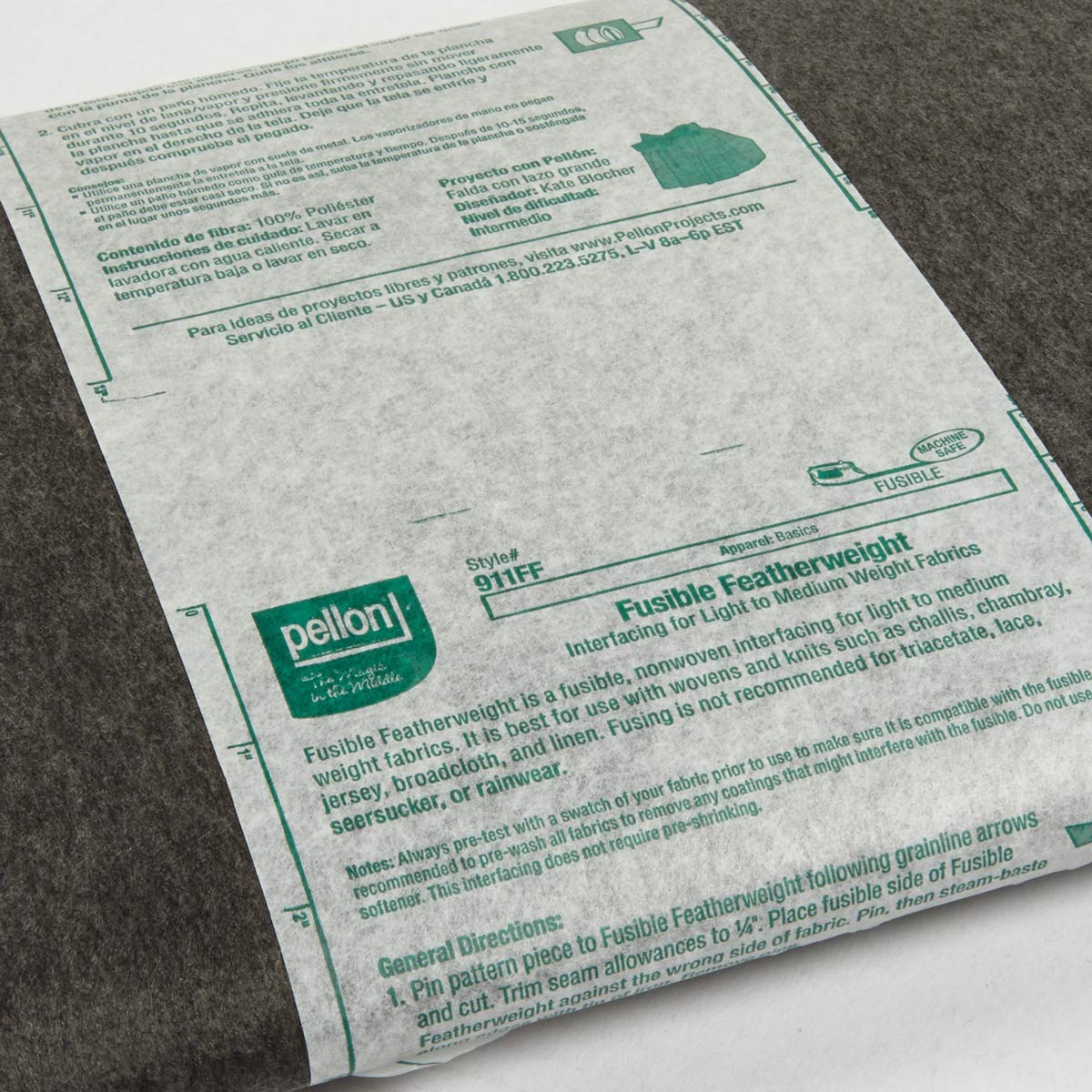 Pellon 911FF Fusible Featherweight Interfacing 20in x 10 Yard Bolt Charcoal