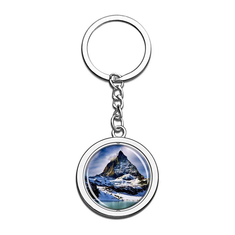 Switzerland Matterhorn Ski Paradise Zermatt Keychain Key Chain Souvenir Spin Crystal Metal Stainless Steel Chain City Travel Gift