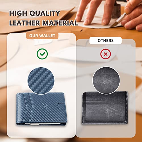GOSALISU Mens Slim Wallet Money Clip Bifold Leather Wallets RFID Blocking Front Pocket Wallets Credit Card Holder with ID Window Gifts for Men