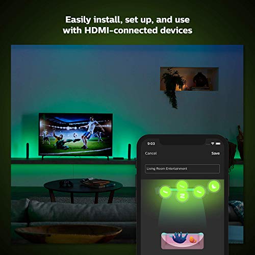 Philips Hue Bluetooth Gradient Ambiance Smart Lightstrip 2m/6ft Base Kit, White,570556 & Play HDMI Sync Box to Sync Hue Colored Lights with Music, Movies, and More, HDMI 4K Splitter, 4 HDMI in 1 Out