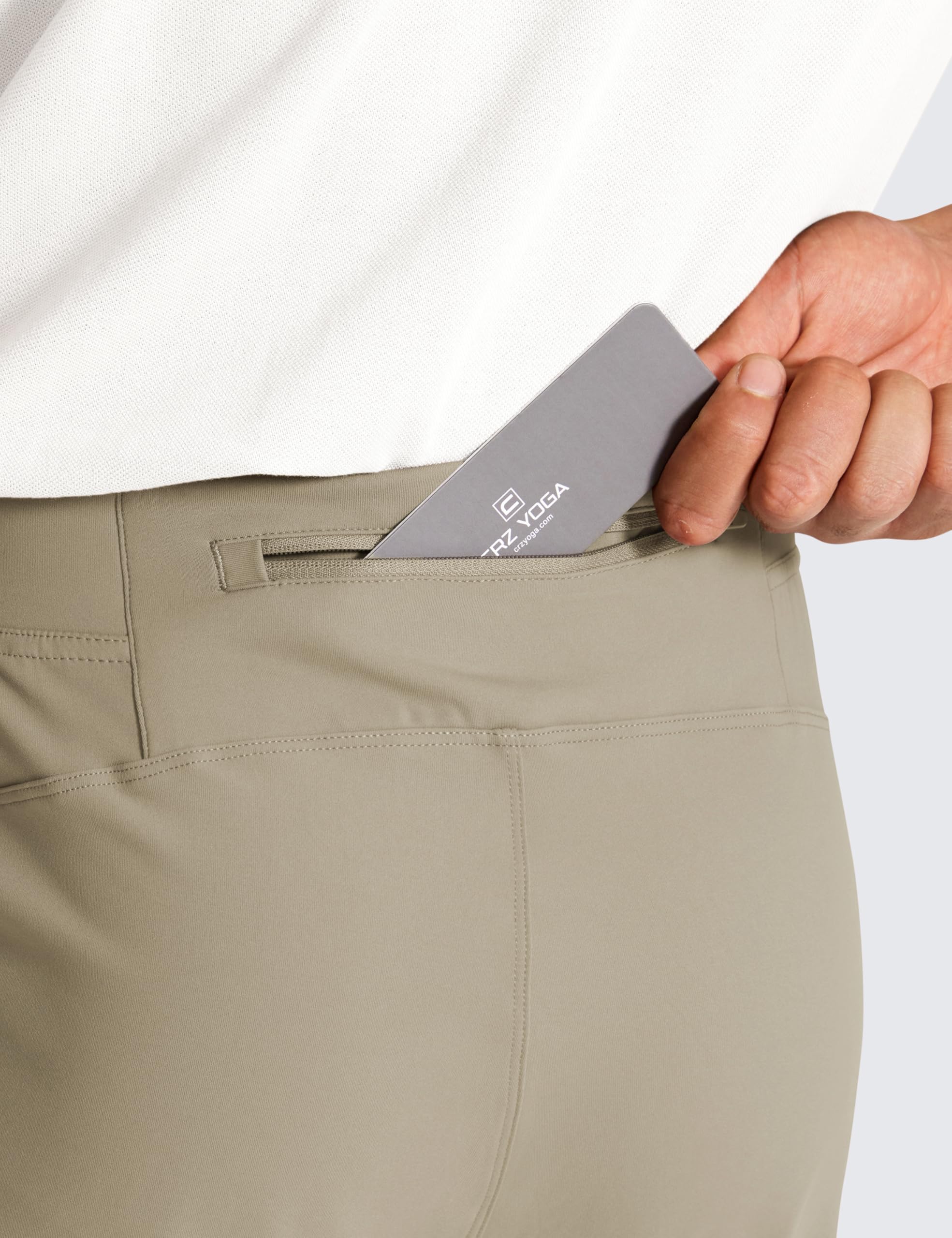 CRZ YOGA 4-Way Stretch Athletic Pants for Men 30" Workout Lounge Casual Work Jogger with Zip Pocket Khali Barley Large