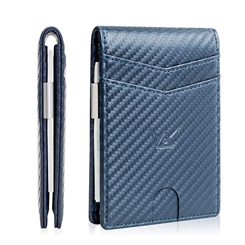 GOSALISU Mens Slim Wallet Money Clip Bifold Leather Wallets RFID Blocking Front Pocket Wallets Credit Card Holder with ID Window Gifts for Men