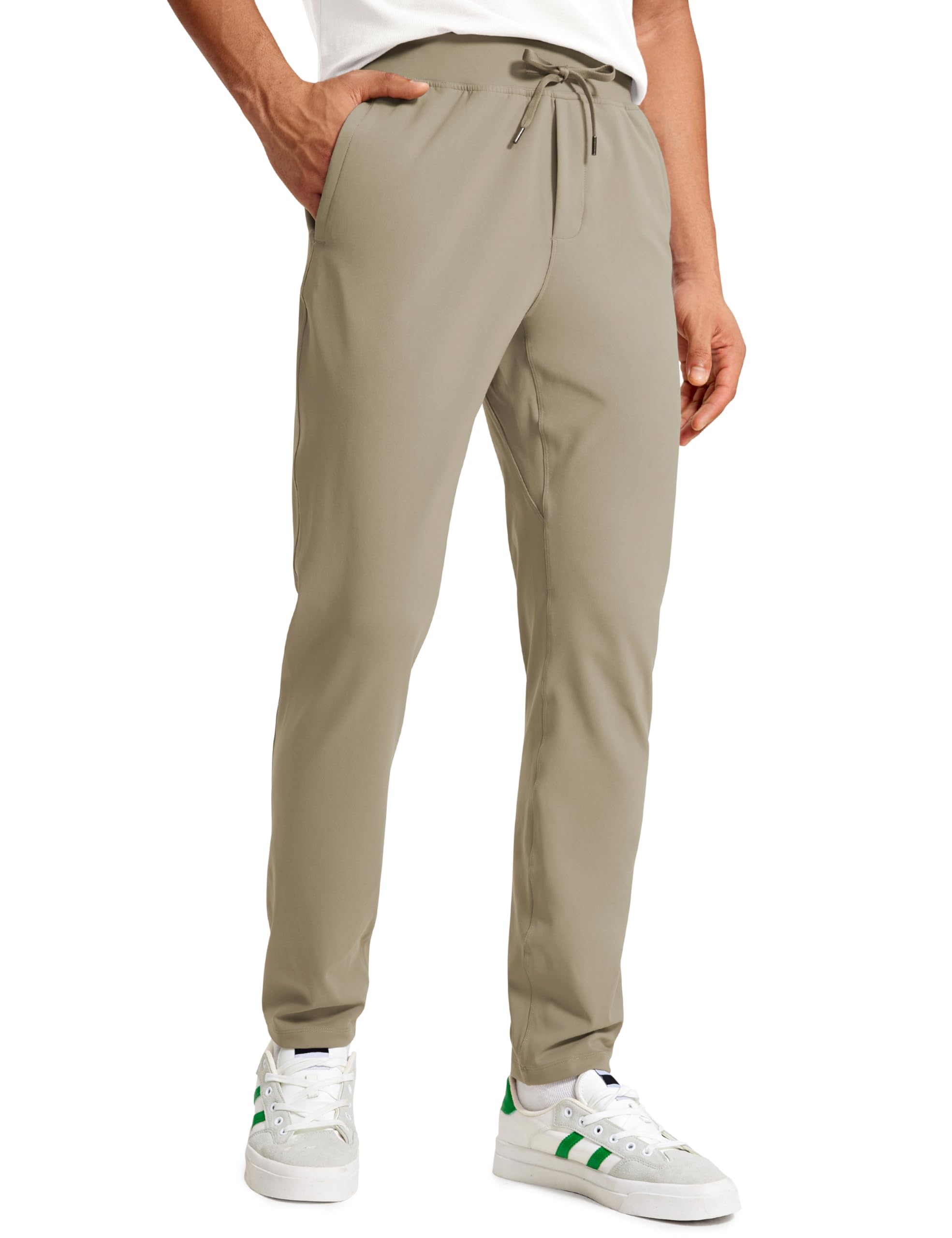 CRZ YOGA 4-Way Stretch Athletic Pants for Men 30" Workout Lounge Casual Work Jogger with Zip Pocket Khali Barley Large