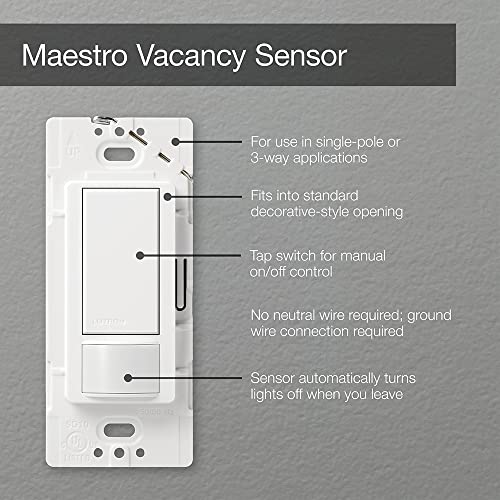 Lutron Maestro Vacancy Sensor Switch, 5-Amp, Single-Pole or Multi-Location, MS-VPS5MH-WH, White