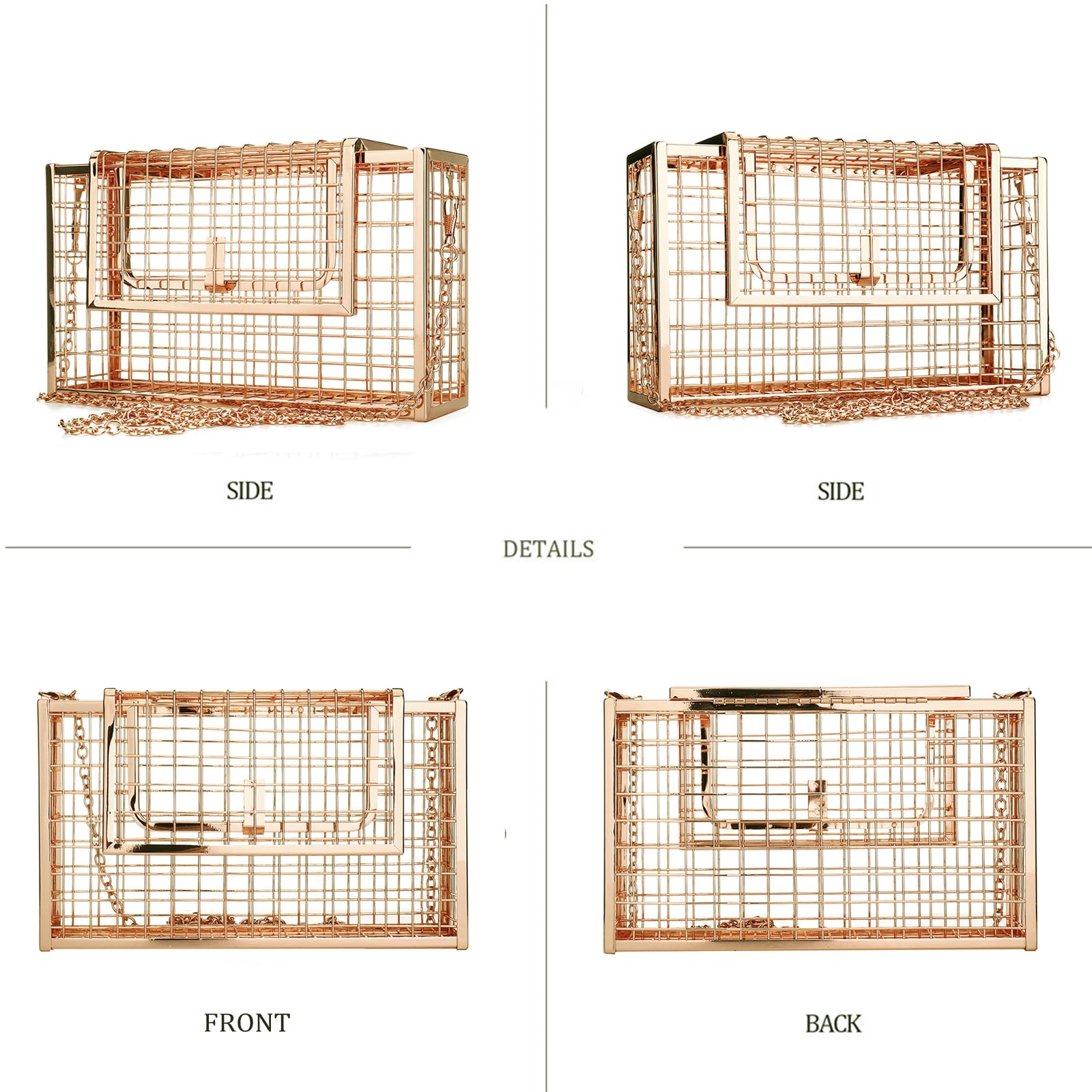 YYW Women Chain Crossbody Bags Iron Cage Metal Hollow Out Cage Evening Clutch (Gold)