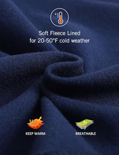 BALEAF Men's Fleece Lined Pants Winter Athletic Workout Hiking Track Thermal Warm Open Bottom Sweatpants with Zipper Pockets Blue 2XL