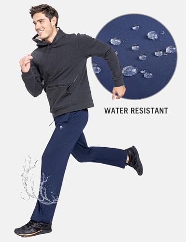 BALEAF Men's Fleece Lined Pants Winter Athletic Workout Hiking Track Thermal Warm Open Bottom Sweatpants with Zipper Pockets Blue 2XL
