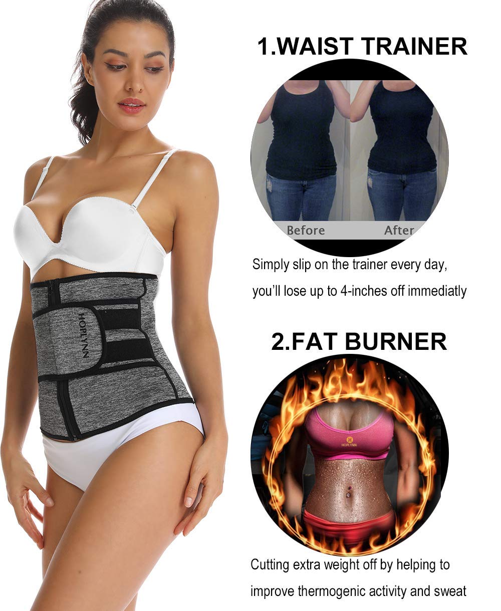 HOPLYNN Neoprene Sweat Waist Trainer Corset Trimmer Shaper Belt for Women, Workout Plus Size Waist Cincher Stomach Wraps Bands Gray Medium
