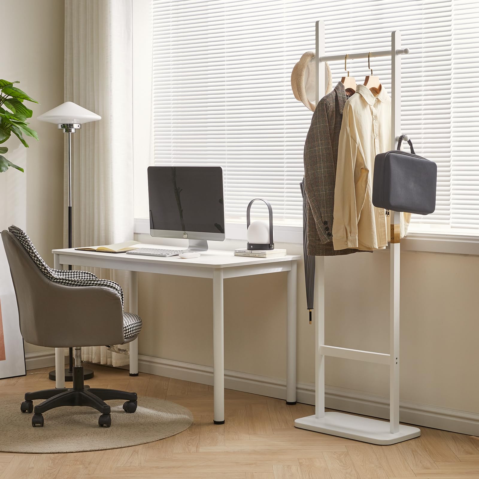 Aibiju Clothing Rack for Hanging Clothes, White Freestanding Clothes Rack Heavy Duty, Small Hanging Rack Hall Tree, Very Sturdy Coat Rack Stand White USYD-201