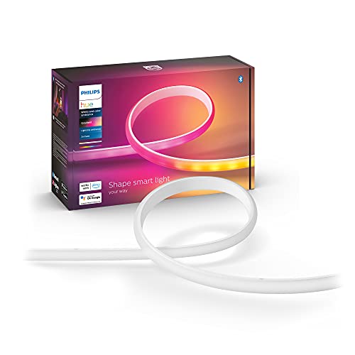 Philips Hue Bluetooth Gradient Ambiance Smart Lightstrip 2m/6ft Base Kit, White,570556 & Play HDMI Sync Box to Sync Hue Colored Lights with Music, Movies, and More, HDMI 4K Splitter, 4 HDMI in 1 Out