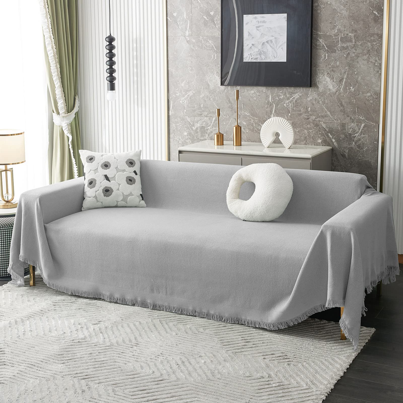 MYSKY HOME Couch Cover Sofa Covers Sectional Couch Covers for 3 Cushion Couch Sofa Cover for Living Room L Shaped Sofa Slipcovers for Dogs (X-Large, 71" x 118", Light Grey)