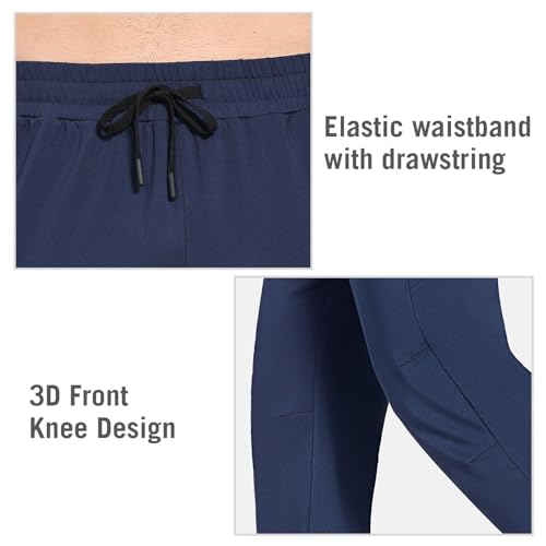 BALEAF Men's Fleece Lined Pants Winter Athletic Workout Hiking Track Thermal Warm Open Bottom Sweatpants with Zipper Pockets Blue 2XL
