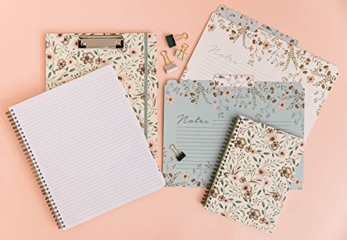 Steel Mill & Co Cute Green Mini Spiral Notebook, 8.25" x 6.25" Journal with Durable Hardcover and 160 Lined Pages, Woodland Floral