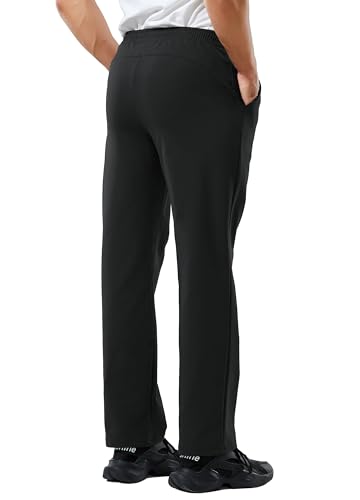 Willit Men's Fleece Lined Sweatpants Winter Thermal Athletic Pants Water Resistant Open Bottom Warm Pants Black L