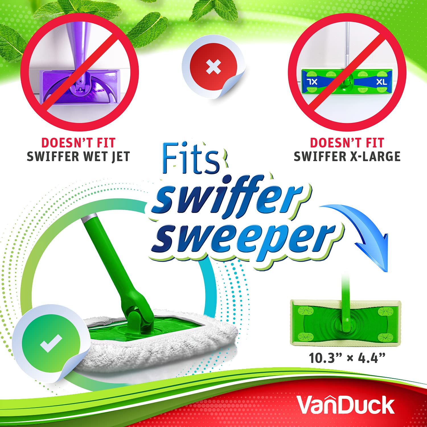 VanDuck Reusable 100% Cotton Mop Pads Compatible with Swiffer Sweeper (8-Pack), Terry Cloth Mop Covers Washable for Wet Mopping and Floor Cleaning (Handle is Not Included)