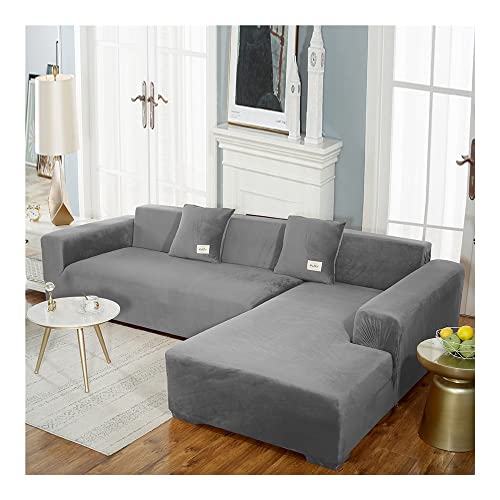 PURRSI Home Velvet Sofa Cover for L/U Shape Stretch Seater Sectional Couch Covers Furniture Protector for Kids Pets Dogs Softness Furniture Slipcover (Color : Light Blue, Size : 4 Seater 92~118 inch)
