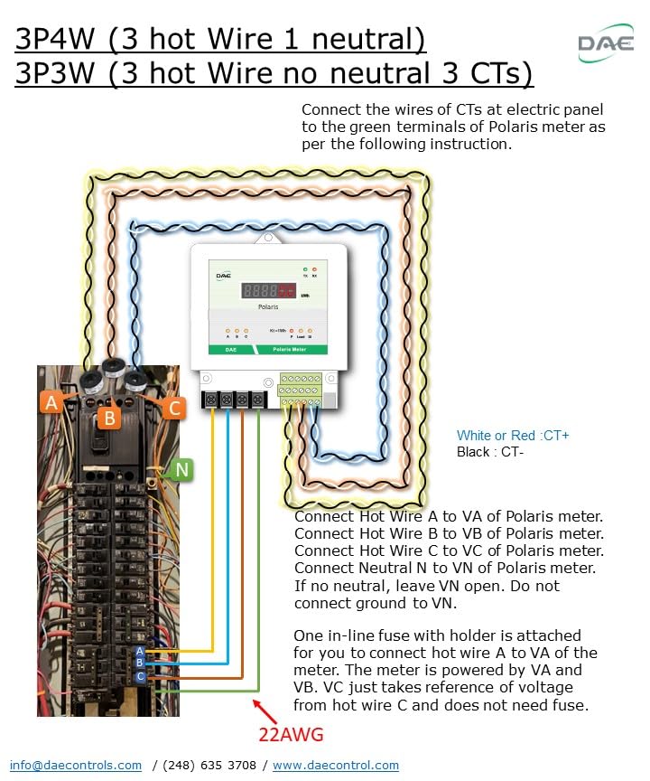 DAE P254-400-S KIT, UL kWh Smart Submeter, 3 Phase, 400A, 120/208v, 3 Solid Core CTs (inner dia 1.38"), RS485