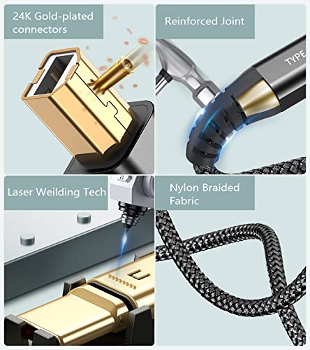 2-in-1 USB-A/C to USB-B Printer Cable 6.6FT, USB C MIDI Cable Nylon Braid High-Speed Printer Cord for MacBook Pro/Air,Digital Piano MIDI Controller,HP Canon Dell Epson Brother Samsung-Black