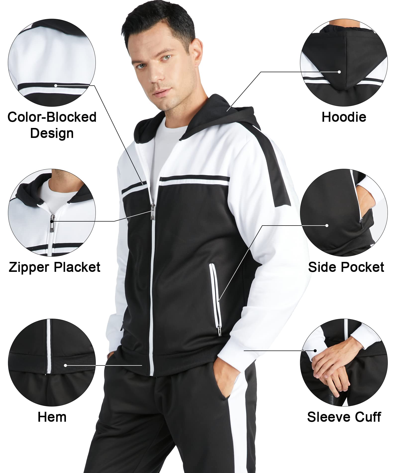 JACKETOWN Mens Sweatsuits 2 Pieces Warm Up Suits Full Zip Workout Jogging Sports Tracksuits Black XL