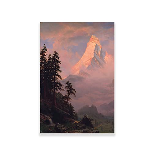Albert Bierstadt Prints - Sunrise On The Matterhorn Poster - Romanticism Wall Art - Natural Landscape Poster Canvas Pictures for Home Office Unframed (12x18inches/30x45cm)