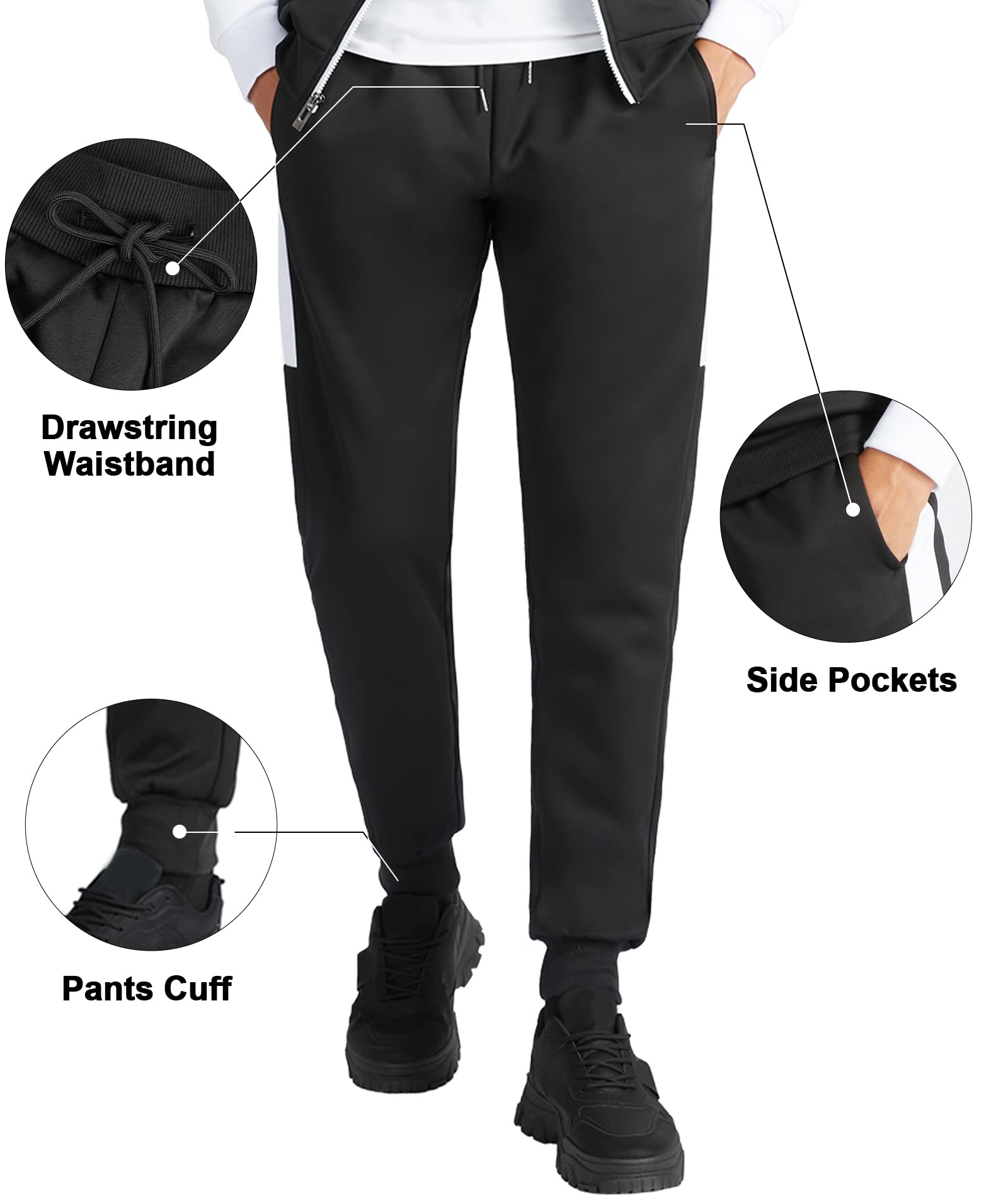 JACKETOWN Mens Sweatsuits 2 Pieces Warm Up Suits Full Zip Workout Jogging Sports Tracksuits Black XL