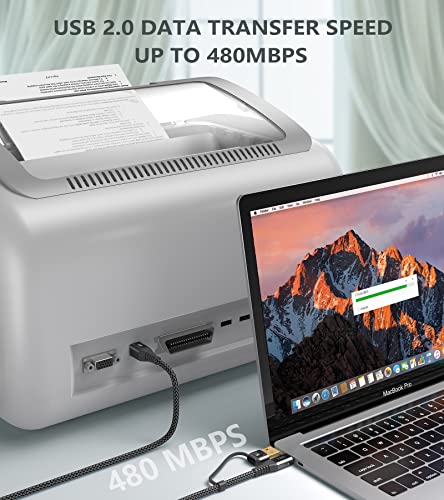 2-in-1 USB-A/C to USB-B Printer Cable 6.6FT, USB C MIDI Cable Nylon Braid High-Speed Printer Cord for MacBook Pro/Air,Digital Piano MIDI Controller,HP Canon Dell Epson Brother Samsung-Black