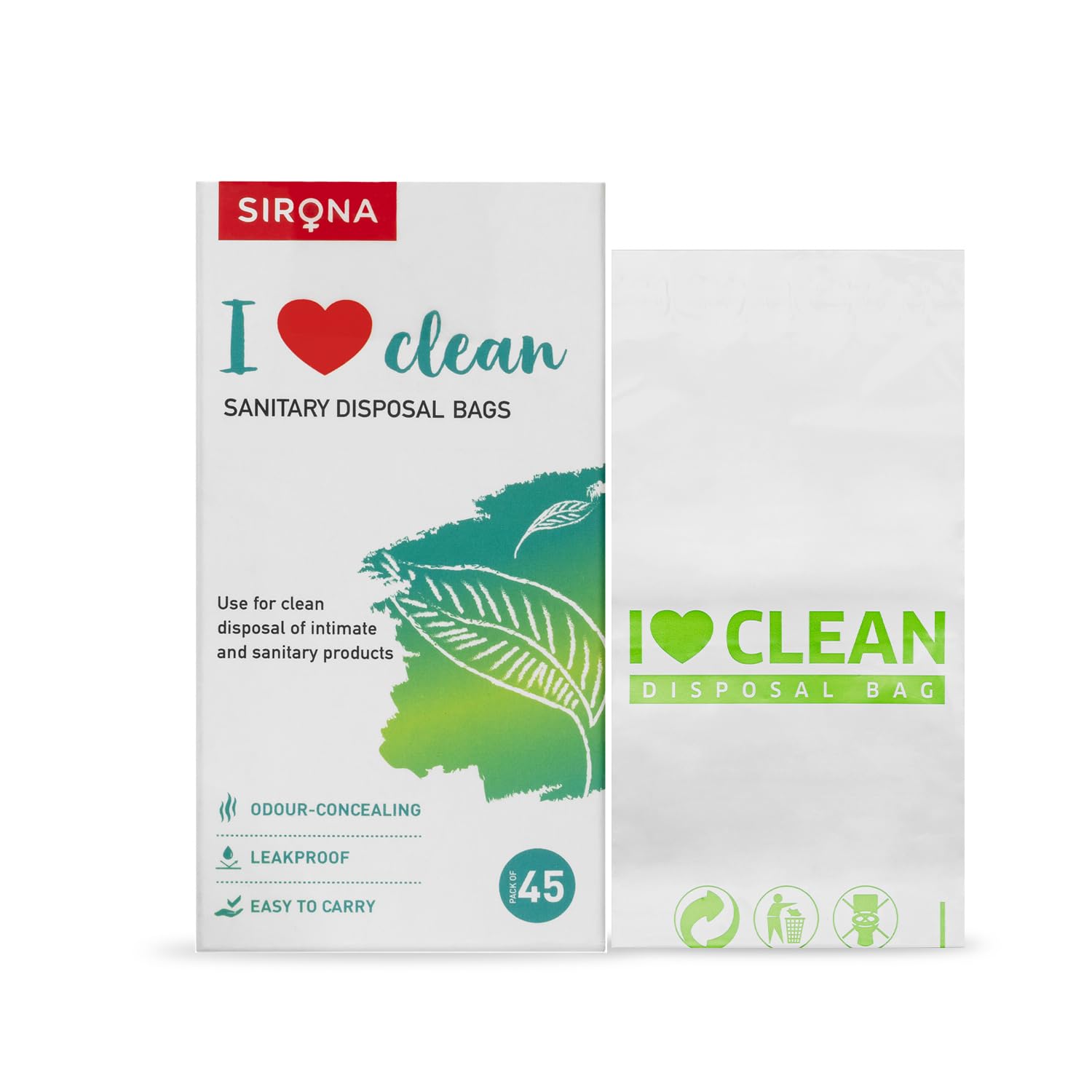 Sirona Sanitary Disposal Bags - 45 | Leakproof, Odor-Concealing Disposal for Tampons, Pads, Liners & More | Hygienic & Travel-Friendly (45 Pack)