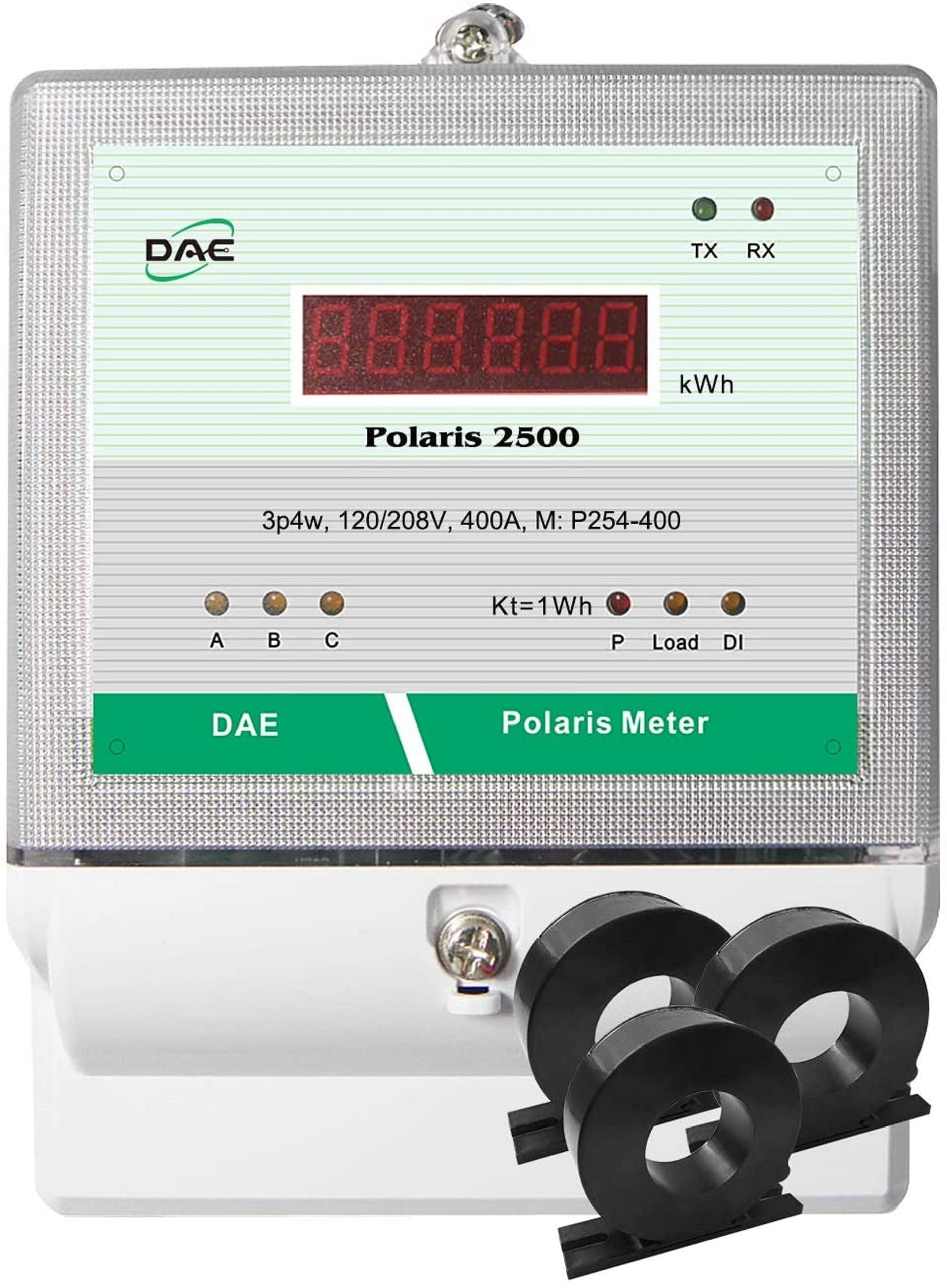 DAE P254-400-S KIT, UL kWh Smart Submeter, 3 Phase, 400A, 120/208v, 3 Solid Core CTs (inner dia 1.38"), RS485