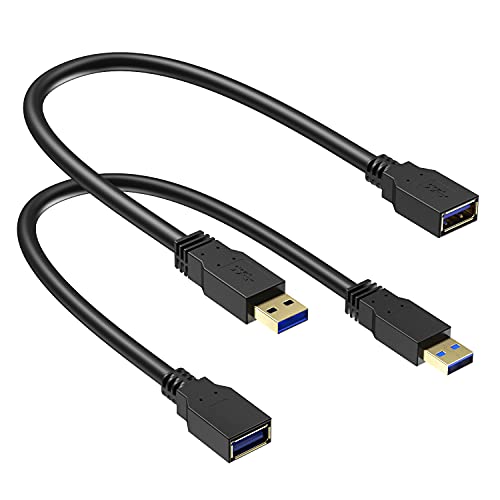 XXONE USB 3.0 Extension Cable 1ft, 2 Pack Type A Male to Female Extension Cord Durable Braided 5Gbps Data Transfer Compatible with USB Keyboard Mouse Flash Drive Hard Drive Printer 1FT