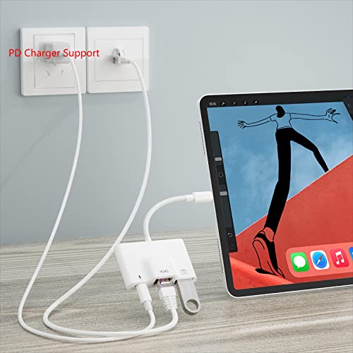 USB C to Ethernet Adapter,3 in 1 RJ45 to USB C Ethernet Adapter with USB Port and USB C Charge Compatible for MacBook Pro,Air, Dell XPS,Samsung Galaxy,Surface 7,iPad pro 2020,HTC U11 and More