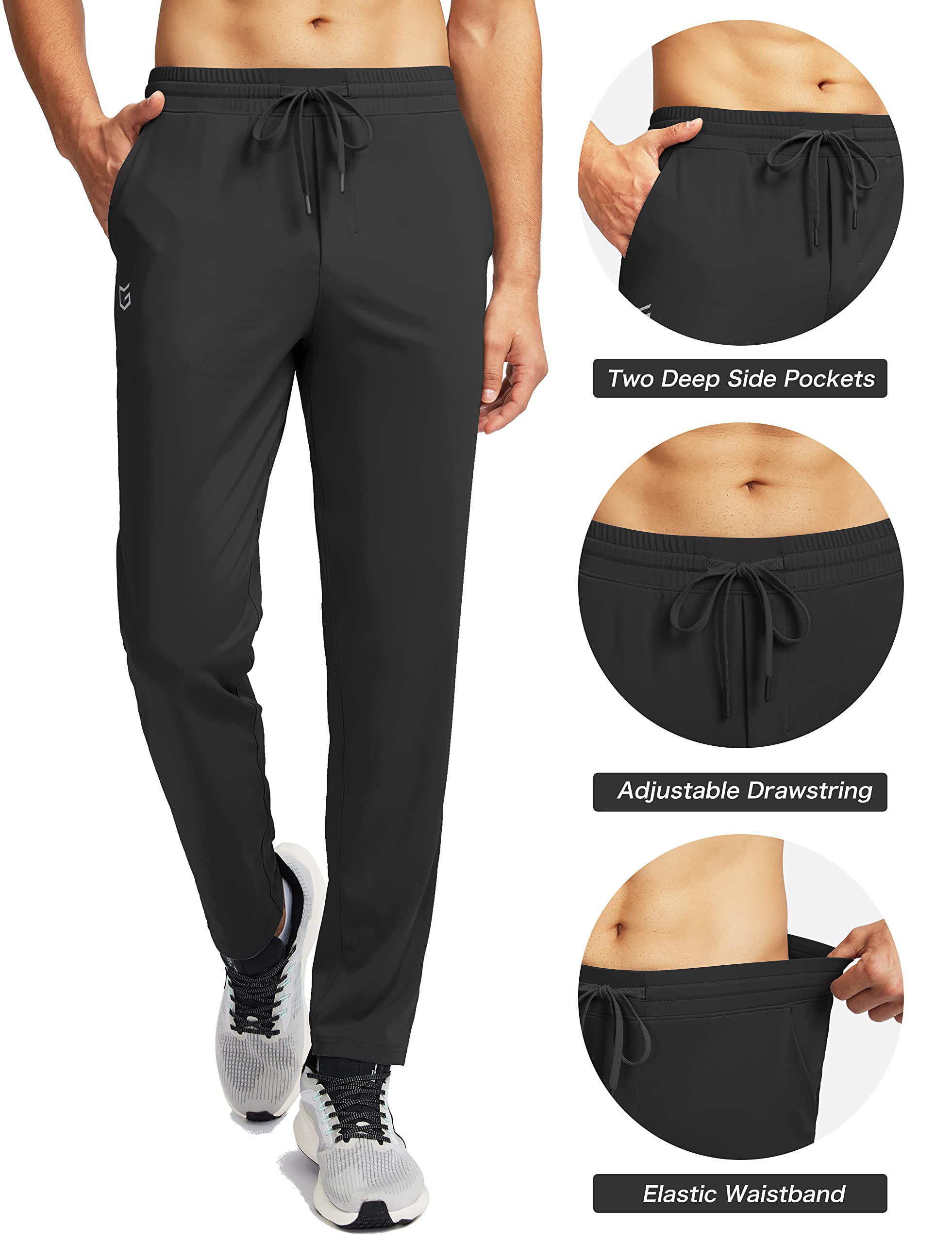 G Gradual Mens Sweatpants Zipper Pockets Tapered Track Athletic Pants for Running, Exercise, Workout (Black, X-Large)