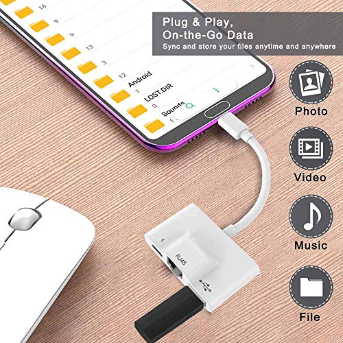 USB C to Ethernet Adapter,3 in 1 RJ45 to USB C Ethernet Adapter with USB Port and USB C Charge Compatible for MacBook Pro,Air, Dell XPS,Samsung Galaxy,Surface 7,iPad pro 2020,HTC U11 and More