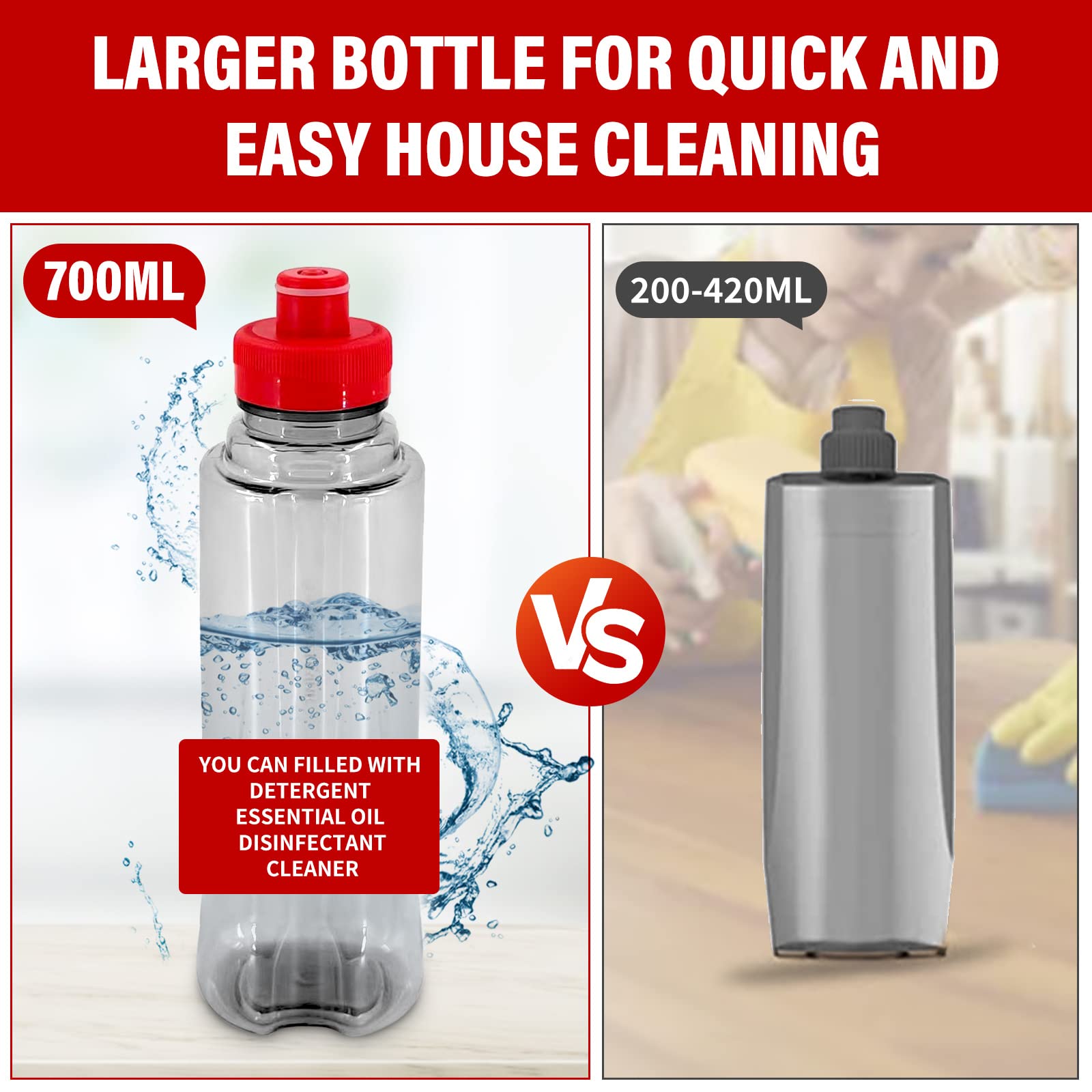 Spray Mops for Floor Cleaning, Microfiber Spray Cleaning Mop Kit with 3 Reusable Washable Pads 700ML Refillable Bottle and Scrubber Flat Mop with 360 Degree Swivel Head for Hardwood Laminate (Red)