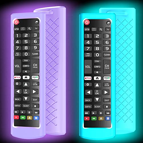 2 Pack Case for LG TV Remotes, Remote Cover for LG Smart TV Remote Control AKB75095307 AKB75375604 AKB74915305 Original, Replacement Silicone Skin Sleeve Glow in The Dark Blue Purple