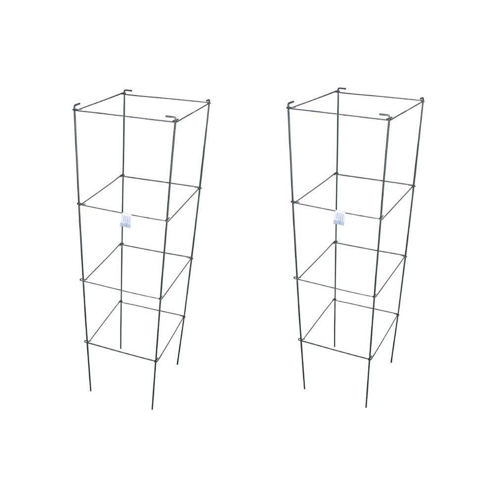 Galvanized Square Folding Tomato Cage Plant Support Stake Tower 12 inch by 46 inch, Pack of 2 Sets