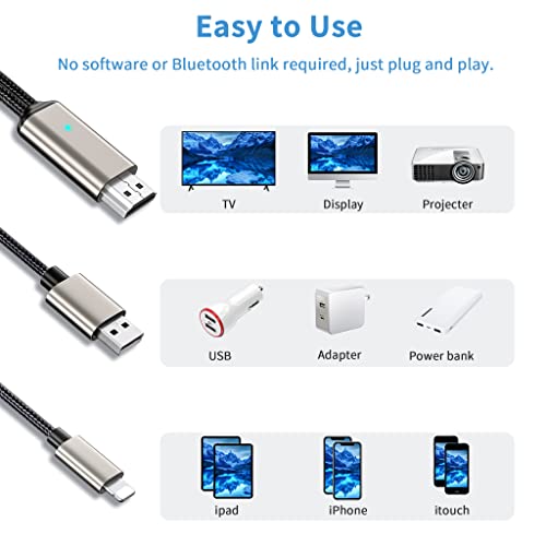 DRYMOKINI Lighting to HDMI Cable, i-Phone to TV Mirroring Cable 1080P, Digital AV Adapter Cable, Compatible with Phone 13/12/11XR/X/8/7/6, Pad Air/Mini/Pro/i-Pod Touch to TV/Projector