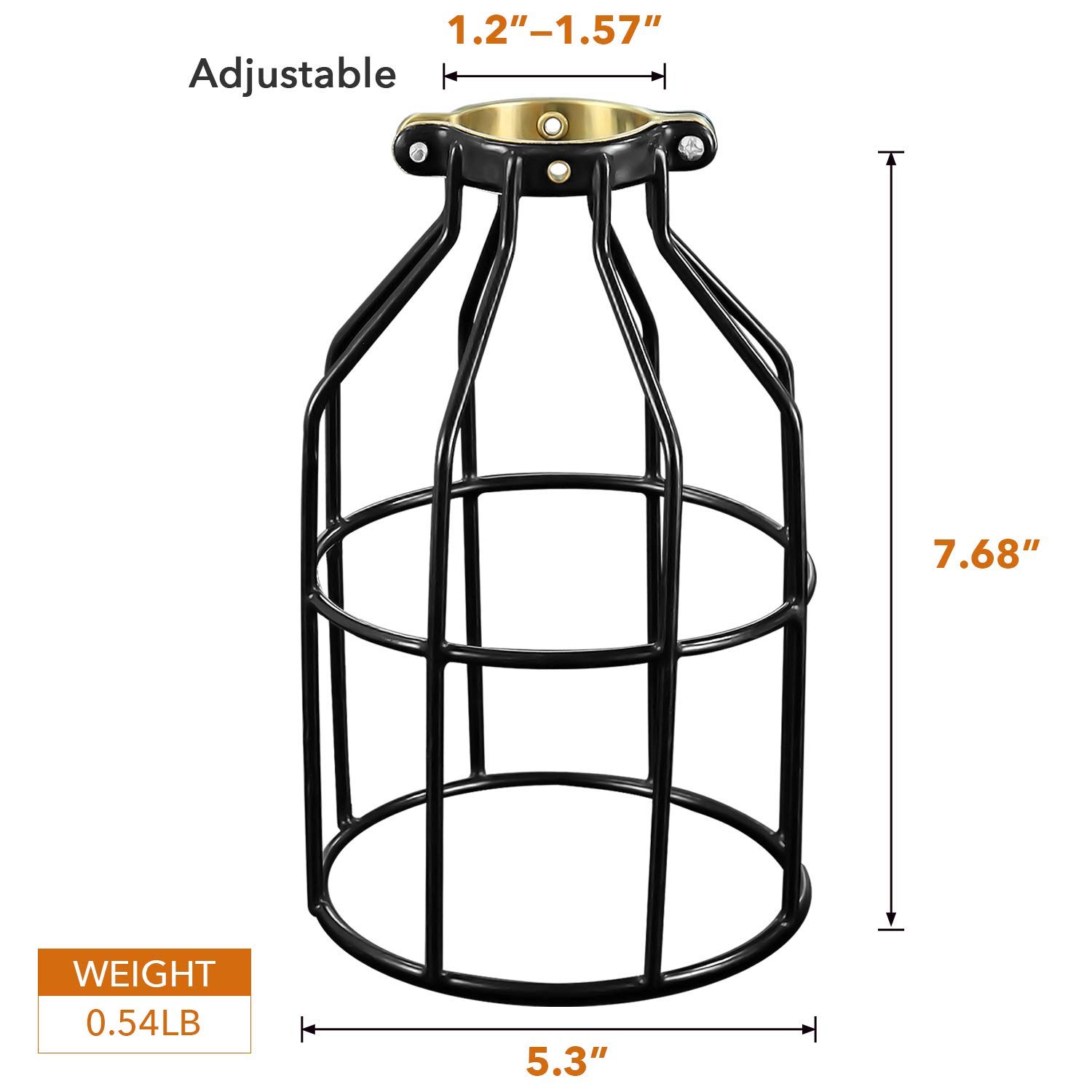 Simple Deluxe 1-Pack Adjustable Industrial Clamp on Metal Bulb Guard Cage for Pendant, Farmhouse Light Fixture, Vintage Lamp Shades and Hanging Lamp, Black