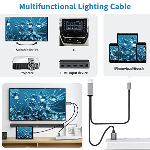 DRYMOKINI Lighting to HDMI Cable, i-Phone to TV Mirroring Cable 1080P, Digital AV Adapter Cable, Compatible with Phone 13/12/11XR/X/8/7/6, Pad Air/Mini/Pro/i-Pod Touch to TV/Projector