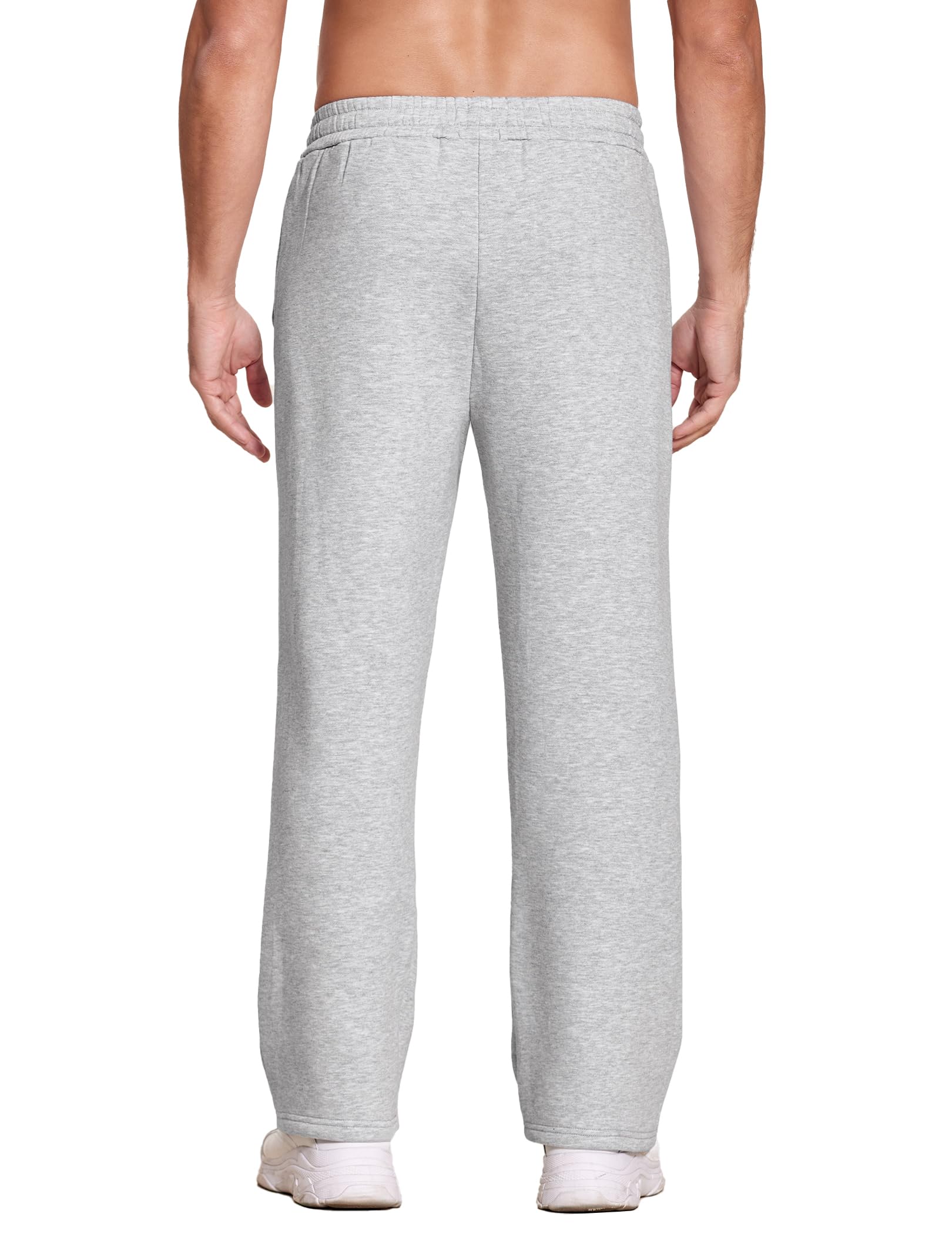 Deyeek Mens Grey Sweat Pants Thick Open Bottom Sweatpants for Men Baggy Straight Leg Joggers Winter Fleece Pants with Pockets