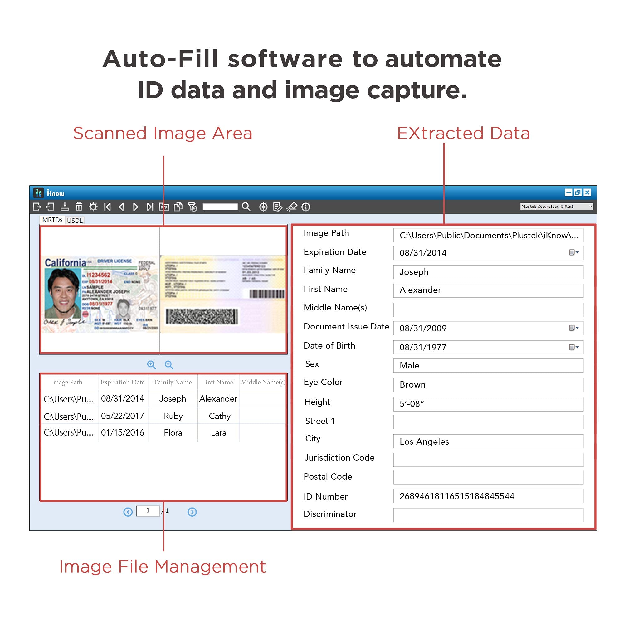 Plustek D600plus + ID Recognition Software - Duplex Card Scanner Reads US & Canadian Driver’s License/ID Card Automatically in 2.7 Seconds. Auto-populated into Data Fields and archived. Windows only