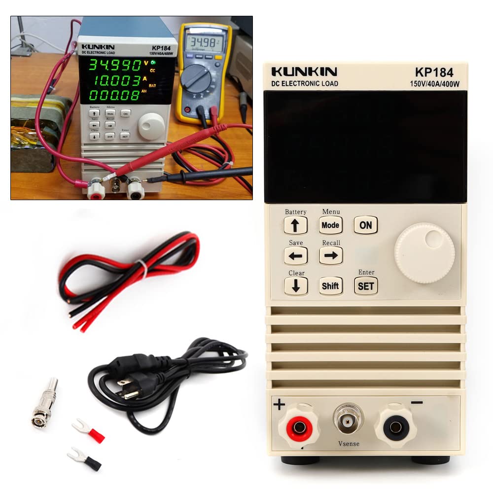 KP184 400W 150V Single Channel Electronic DC Load Tester, Electronic Load Battery Capacity Tester Internal Resistance Tester Power Tester RS485/232 40A Communication Interface Digital Display