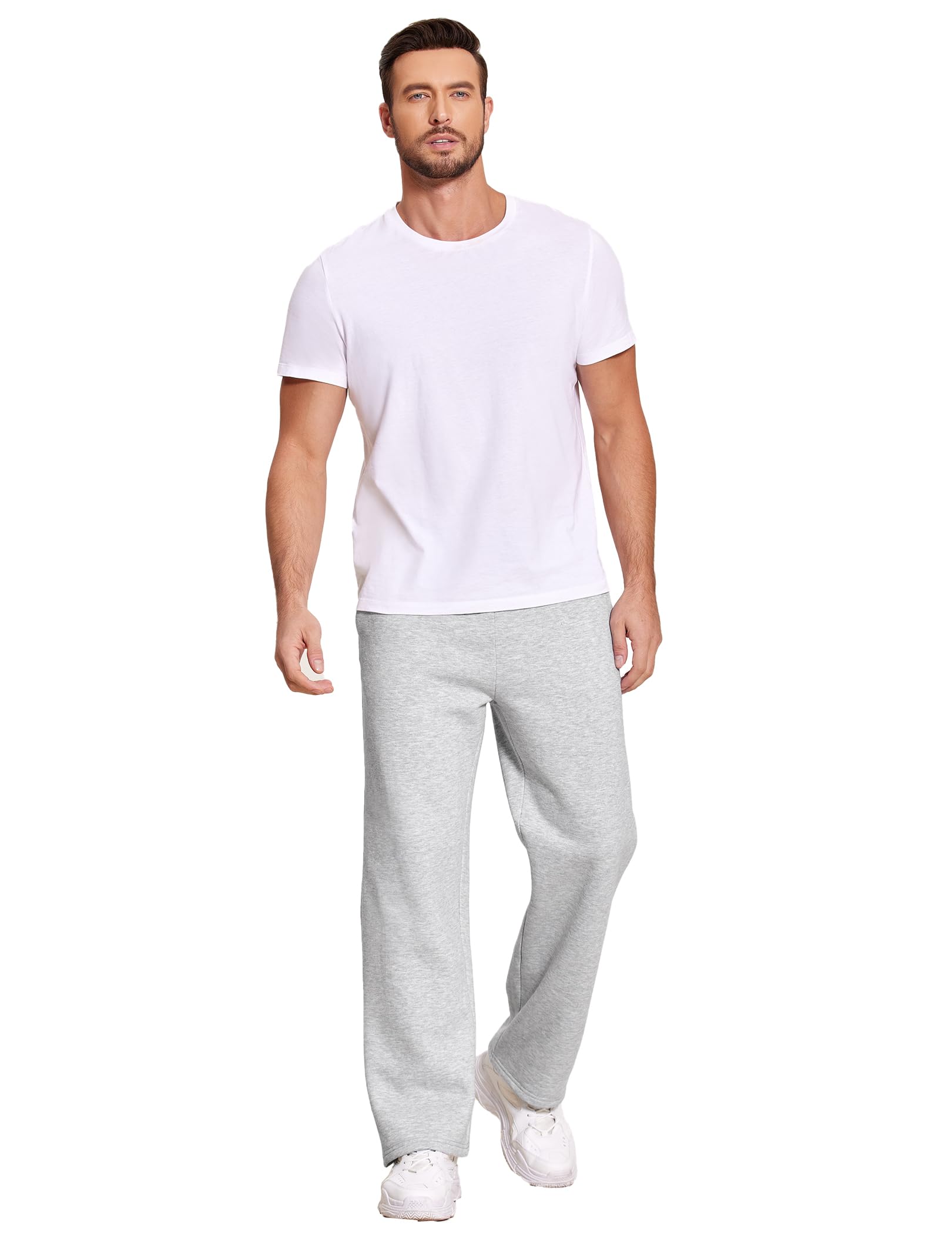 Deyeek Mens Grey Sweat Pants Thick Open Bottom Sweatpants for Men Baggy Straight Leg Joggers Winter Fleece Pants with Pockets